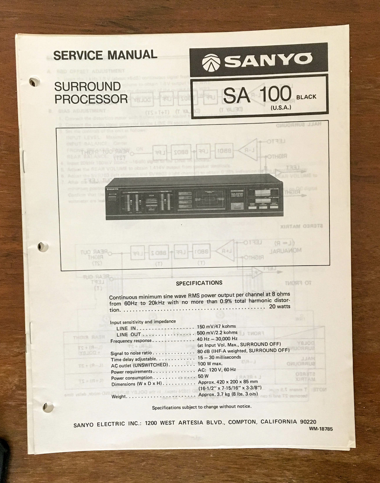 Sanyo SA 100 Surroud Processor Service Manual *Original* | eBay