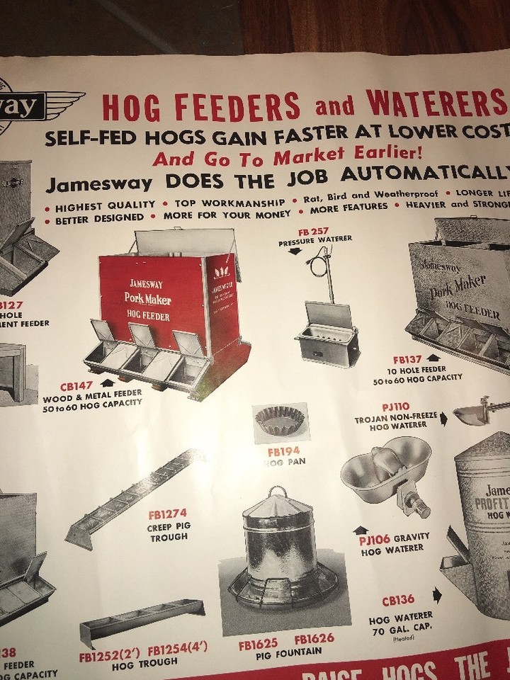 Rare 1940-1950 Jamesway Chicken Hog Feeders Waterers Store Sign Poster ...