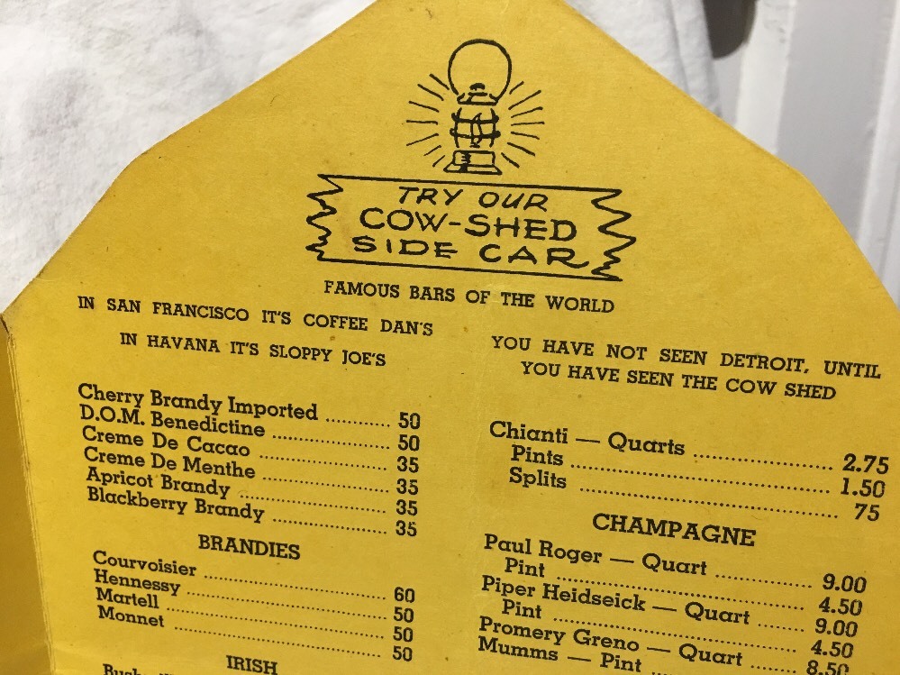 1930's The Cow Shed Menu Detroit, MI Dinner/Drinks/Dancing now Downtown ...