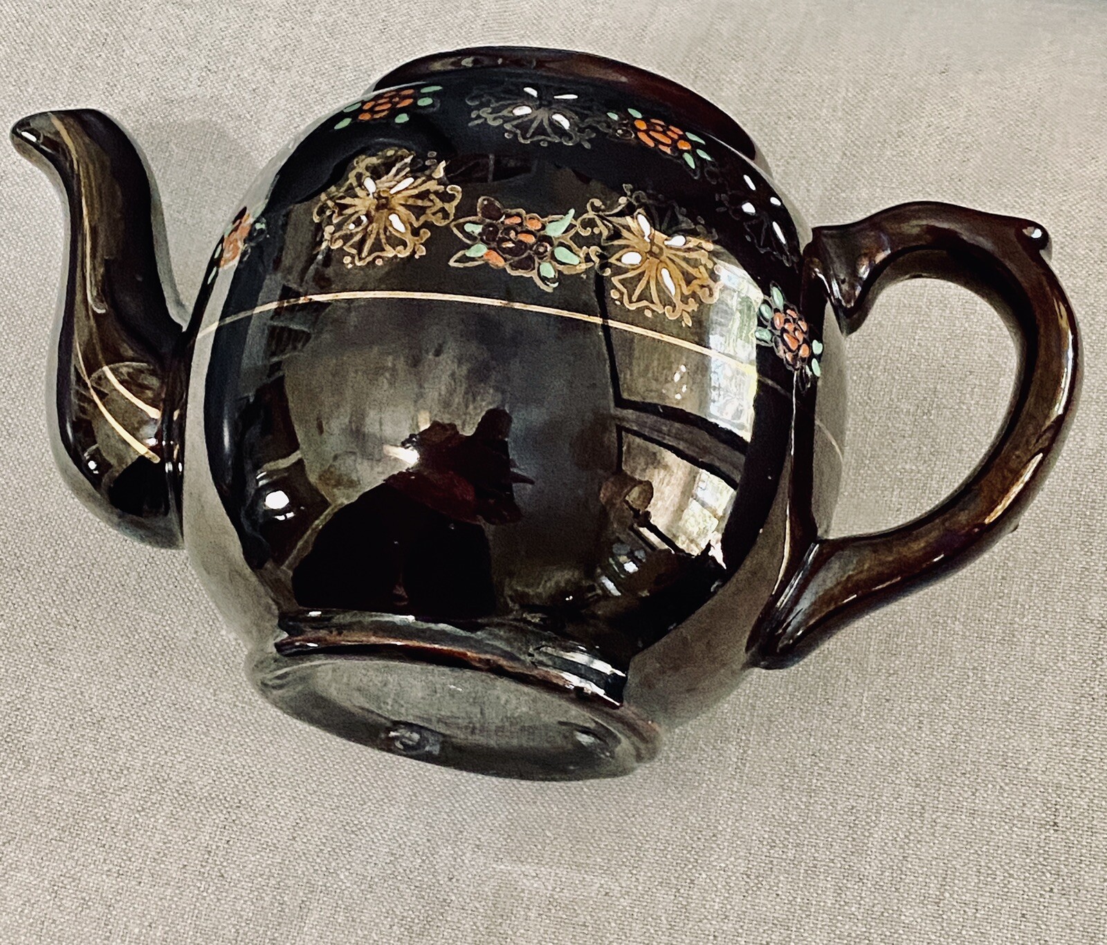 VINTAGE Red Ware Moriage Brown Hand Painted Teapot 2 c Intricate: Japan ...