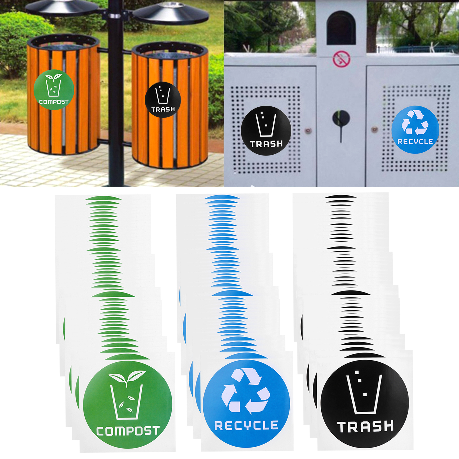 60Pcs/Set Round Recycle Trash Compost Sticker Decal For Trash Cans ...