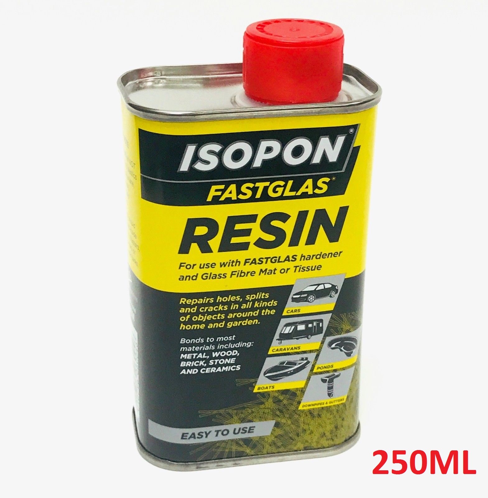 Davids Isopon Fastglas Resin 250ml RE/SM Fibreglass Hardener Matting ...