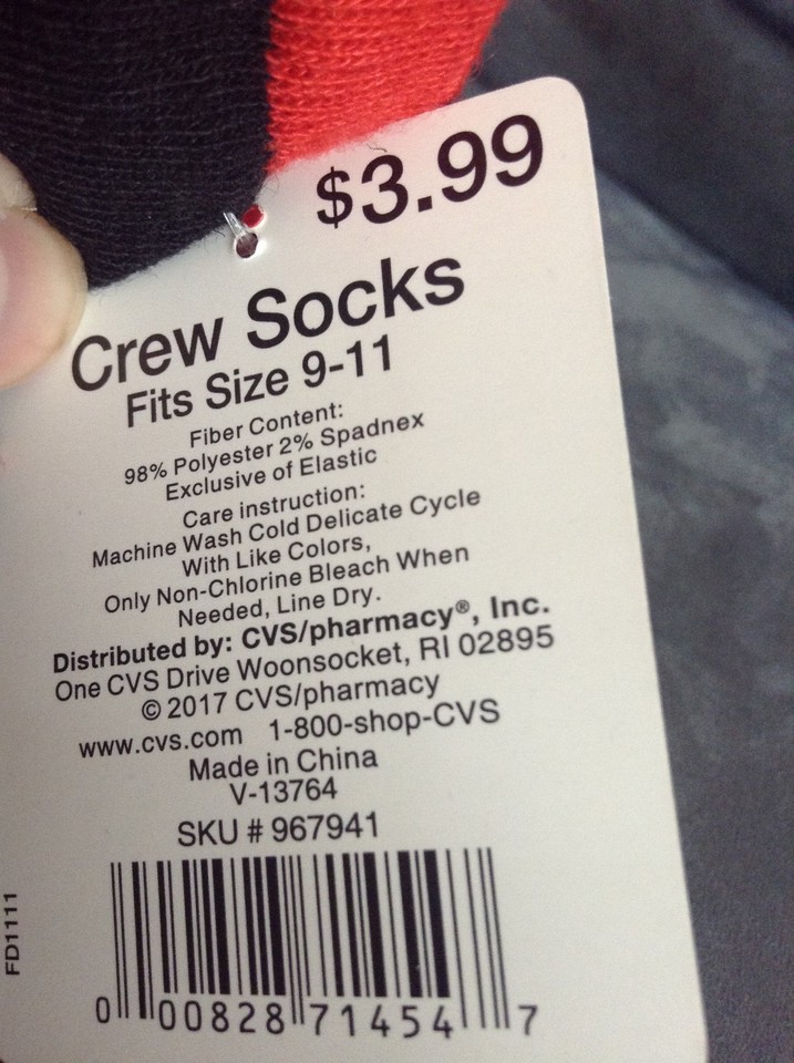 CVS BRAND CHRISTMAS NAUGHTY NICE CREW SOCKS 1 PAIR - FITS SIZES 9-11 ...