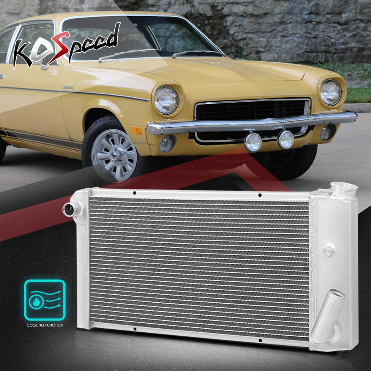3-Row Aluminum Cooling Radiator for 71-77 Chevy Vega/75-76 Pontiac ...