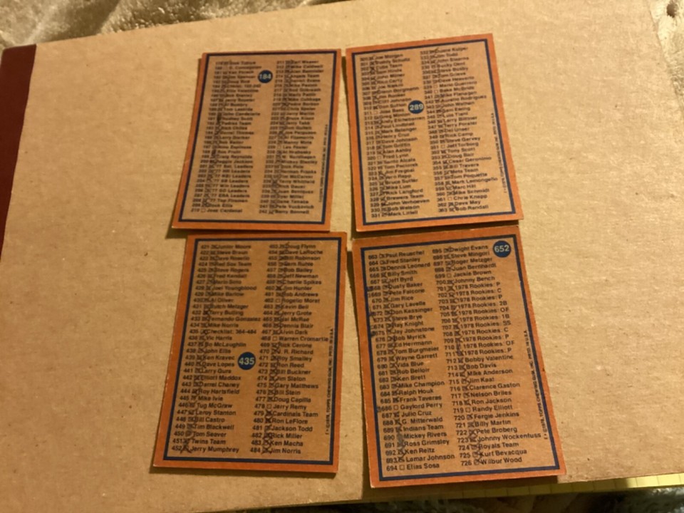 Lot (4) 1978 Topps Baseball Checklist -184-289-435-652 - Marked | eBay