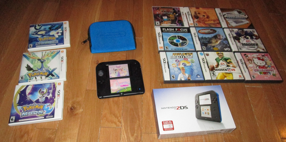 nintendo 2ds console blue bundle +POKEMON ALPHA SAPPHIRE MOON & X & 9 ...