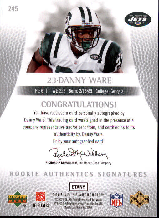 B0364- 2007 SP Authentic #245 Danny Ware RC Auto /999 - NM-MT | eBay