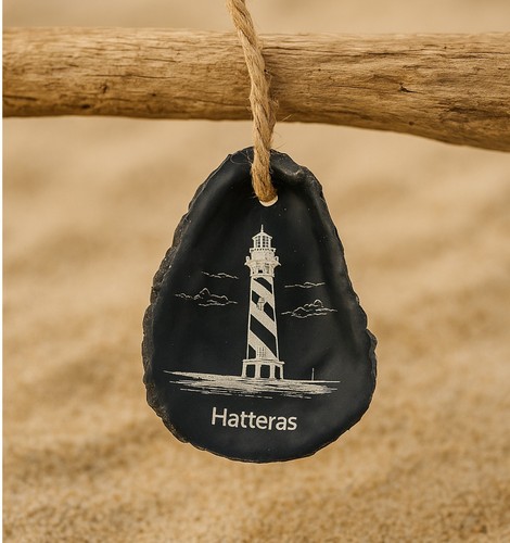Laser Engraved Cape Hatteras Lighthouse Oyster Shell Beach Art and ...