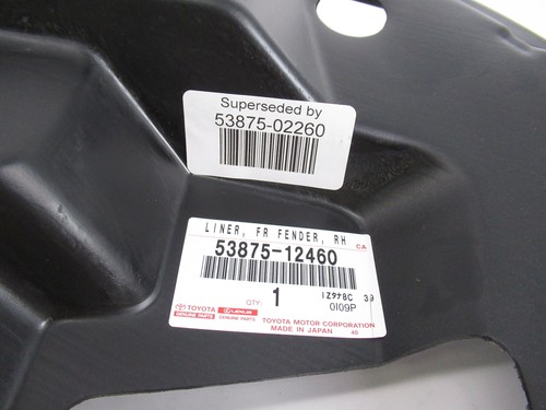 Genuine OEM Toyota 53875-02260 Passenger Front Fender Liner 2009-2010 ...