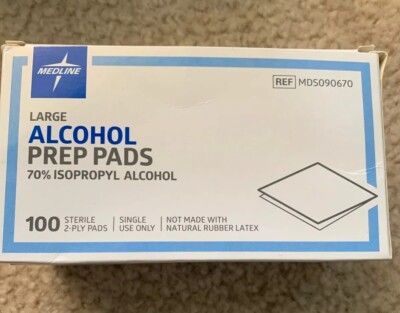 100 LARGE MEDLINE ALCOHOL PREP PADS, WET STERILE ANTISEPTIC pad Latex ...