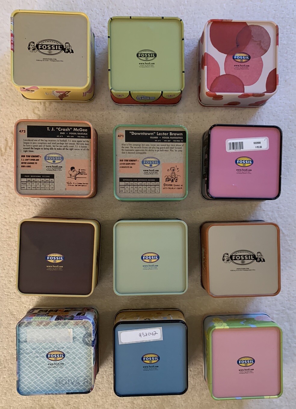 12 Square Gift Tins With Foam FOSSIL WATCH TINS Trinket Stash Box Multi ...