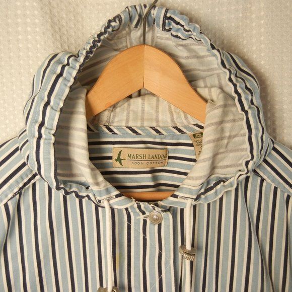 VTG Marsh Landing hooded 100% cotton MED striped button up light jacket ...