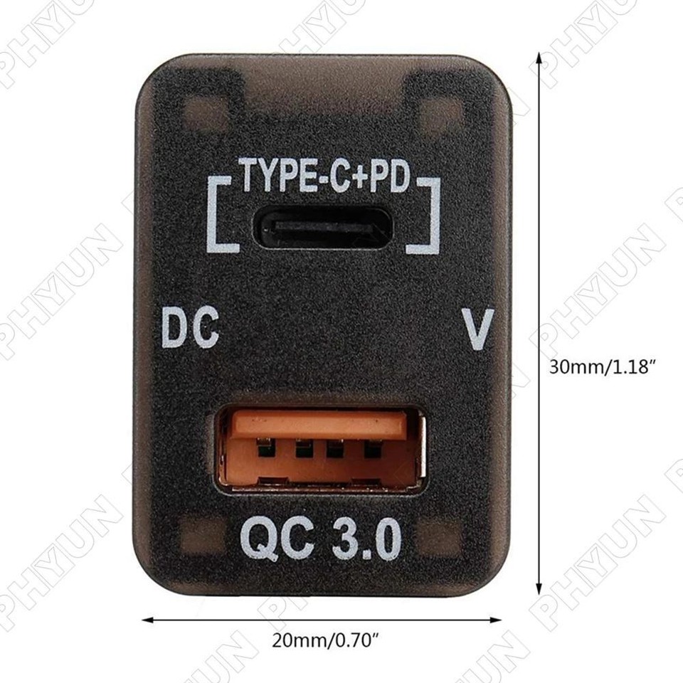 Car Type-C+PD QC3.0 Charger Adapter Dashboard Socket Voltmeter for ...