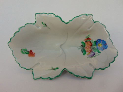 VINTAGE PORCELAIN HUNGARIAN HEREND Flower Pattern LEAF DISH Handpainted ...