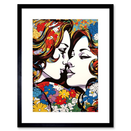 Women in Love Vibrant Colourful Floral Pattern LGBTQ Pan Framed Art ...