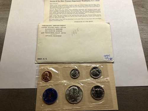 1965 SMS (Special Mint Set) 5 Coins Set w/Silver Kennedy-San Francisco ...