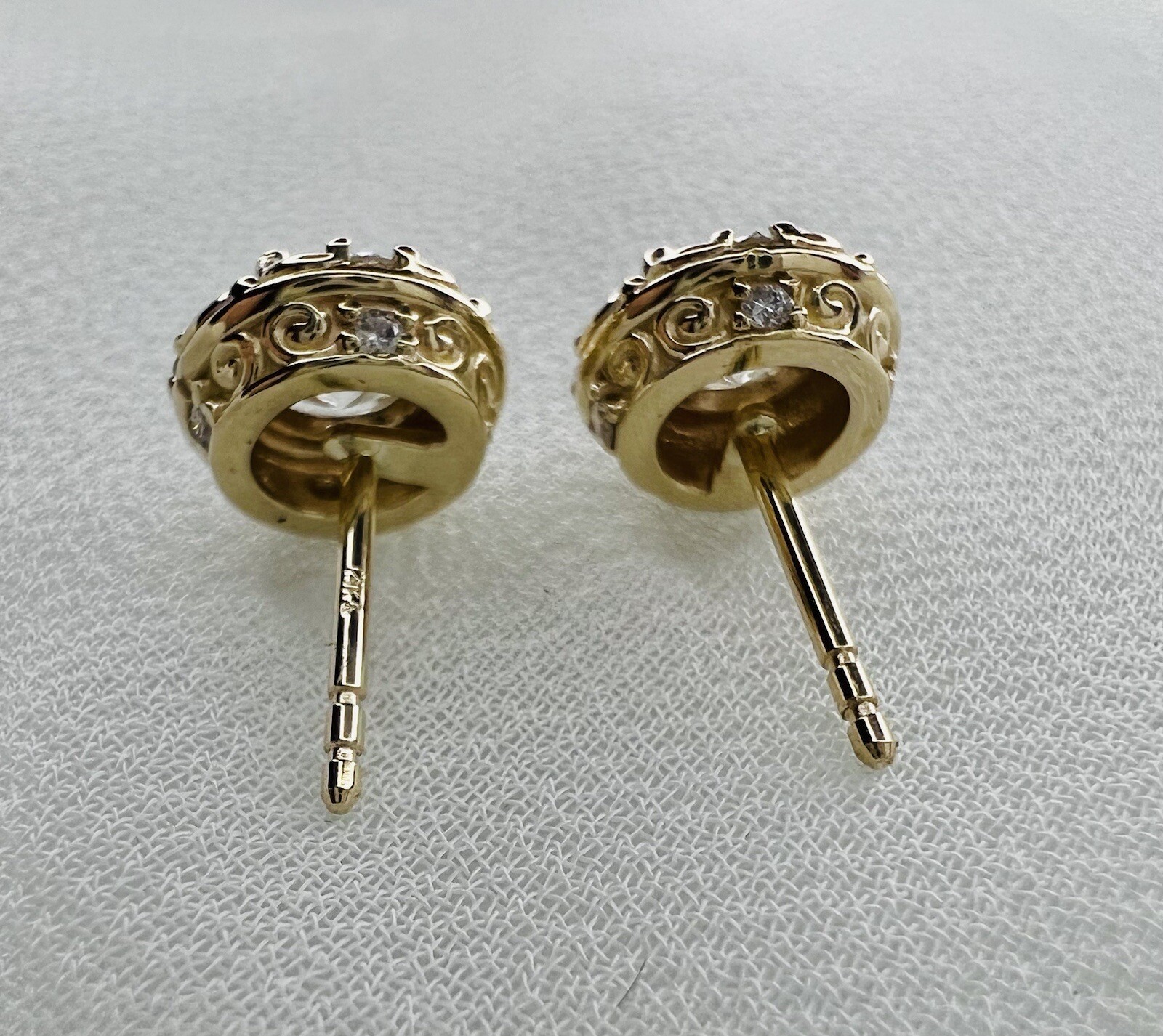 New 14k Yellow Gold Natural Diamond Stud Halo Earrings La Pousette ...