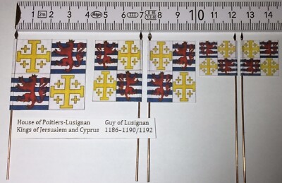 5x 25/28mm Medieval Flags Standards Guy of Lusignan King of Jerusalem ...