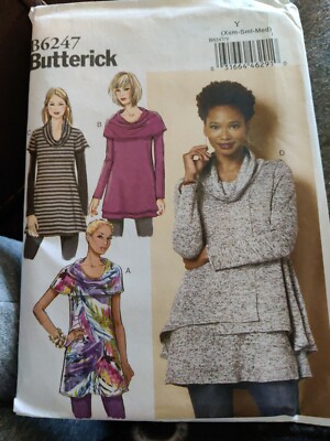 BUTTERICK PATTERN 6247 TUNICS PULLOVER MISSES SIZES XSMALL SMALL MEDIUM ...