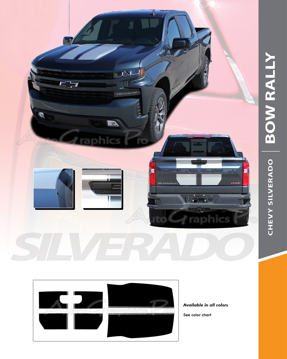2019-2025 Chevy Silverado Hood Decals Vinyl Graphics BOW RALLY 3M ...