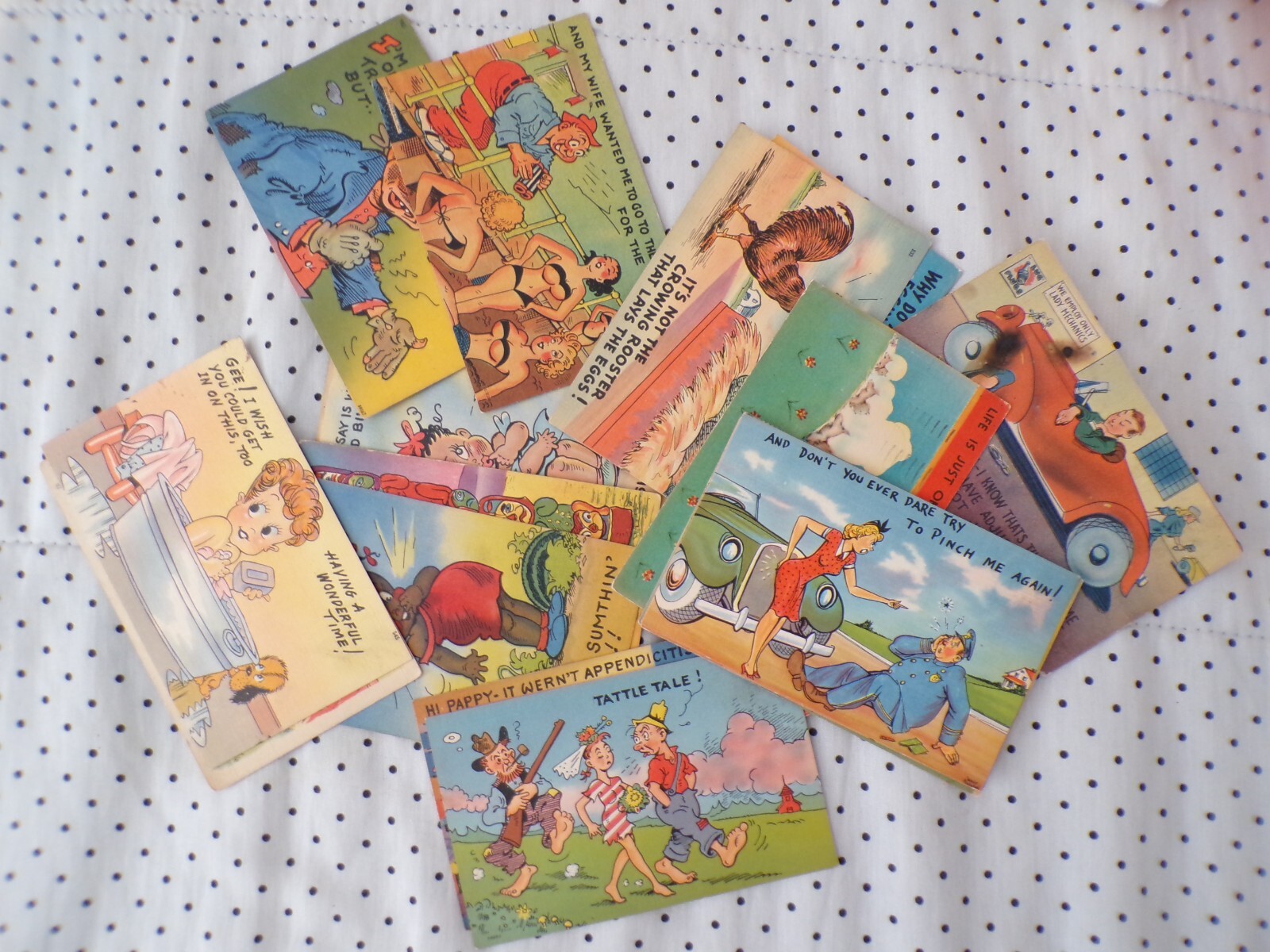 Lot Of 22 Vintage Linen Humor Comedy Postcards TICHNOR BROS Risqué ...