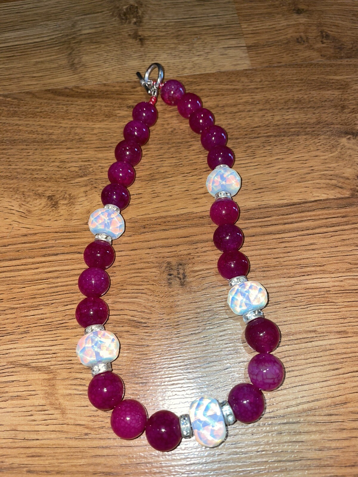 Sterling Silver Clasp Opalite Glass & Pink Glass Bea… - Gem