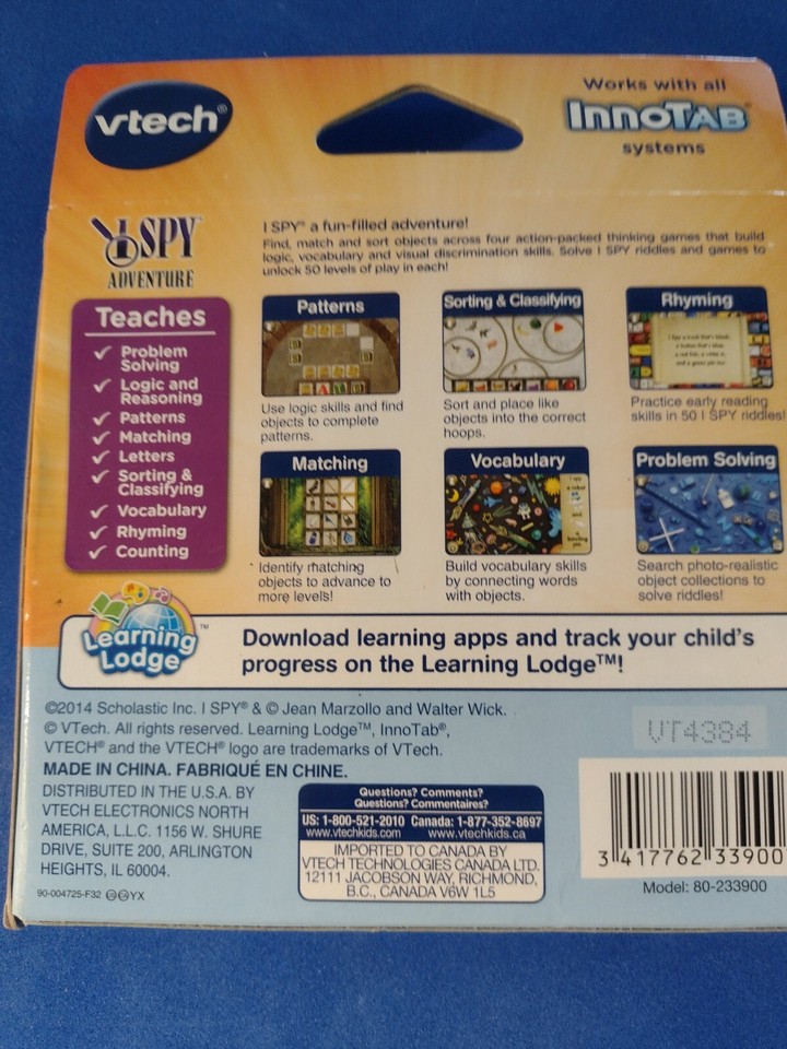 VTech InnoTab I Spy Adventure' Problem Solving Ages 4-7 Years Pre-K ...