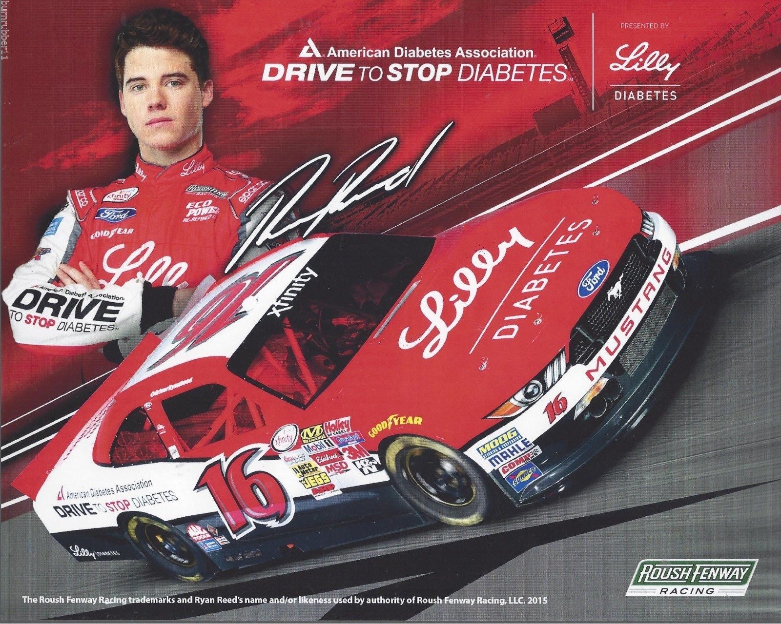 2015 RYAN REED "LILLY DIABETES" #16 NASCAR XFINITY SERIES POSTCARD | eBay