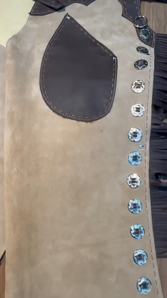 Women's Western Chap Native American Rodeo Cowgirl Style Leather Fringe ...