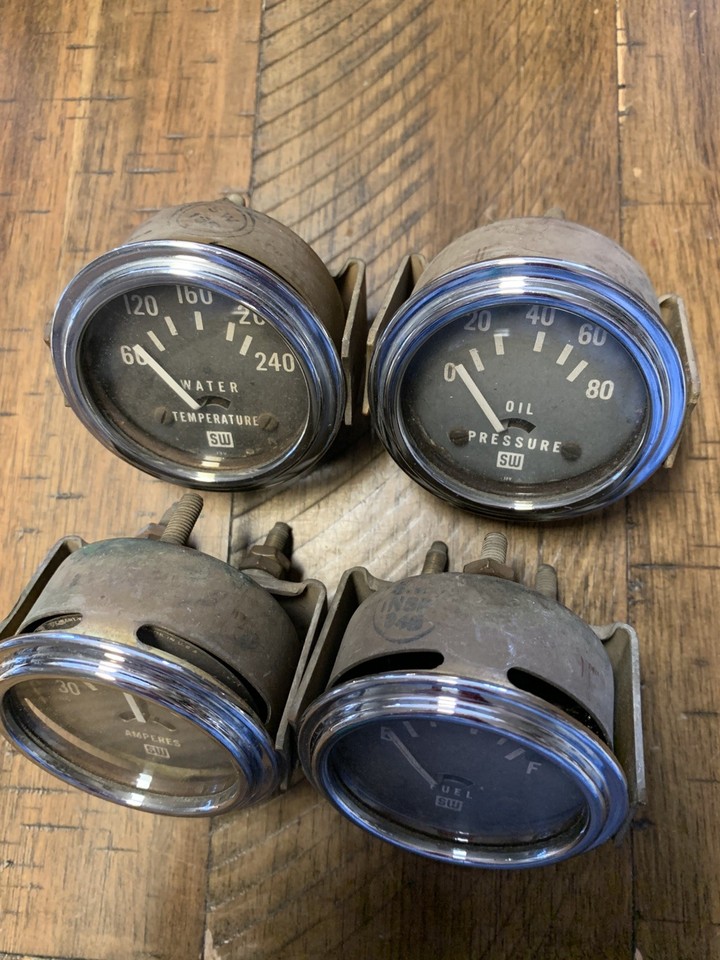 Stewart Warner Gauges Vintage Set of 4 SW Original 60's Hot Rat Rod old ...