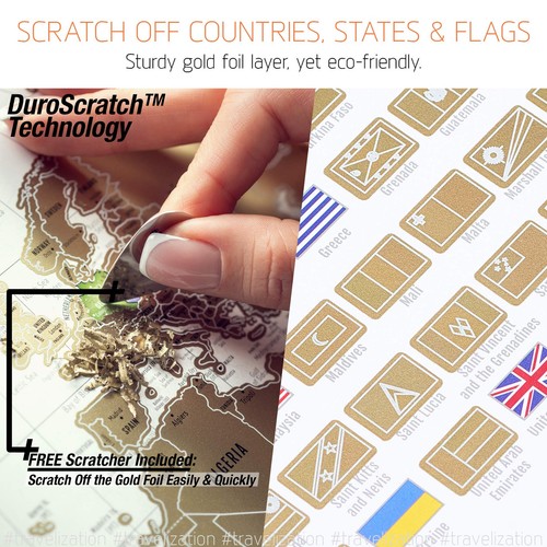 Travelization Scratch Off World Map with 196 Country Flags 24" x 17 ...