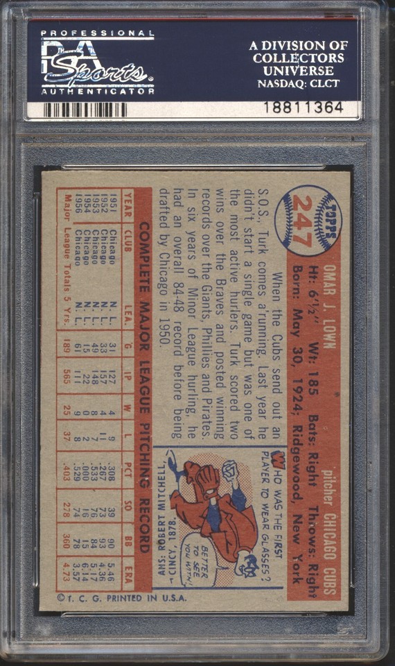 1957 Topps Baseball Turk Lown #247 PSA 7 CUBS NM | eBay
