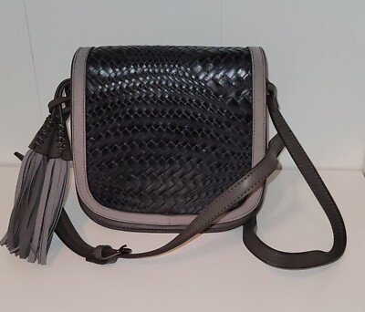 Gussaci Italian Purse Black and Gray Woven Pattern Leather Messenger ...