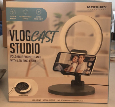 Merkury Vlog Cast Studio Kit Remote -LED Ring Light Foldable Stand NEW ...