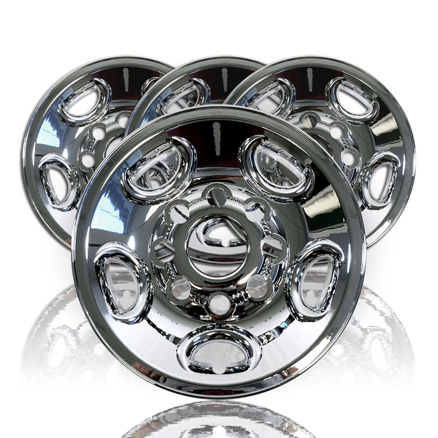 4 CHROME 16" 8 Lug Wheel Skins hubcaps Simulators Center Covers for ...