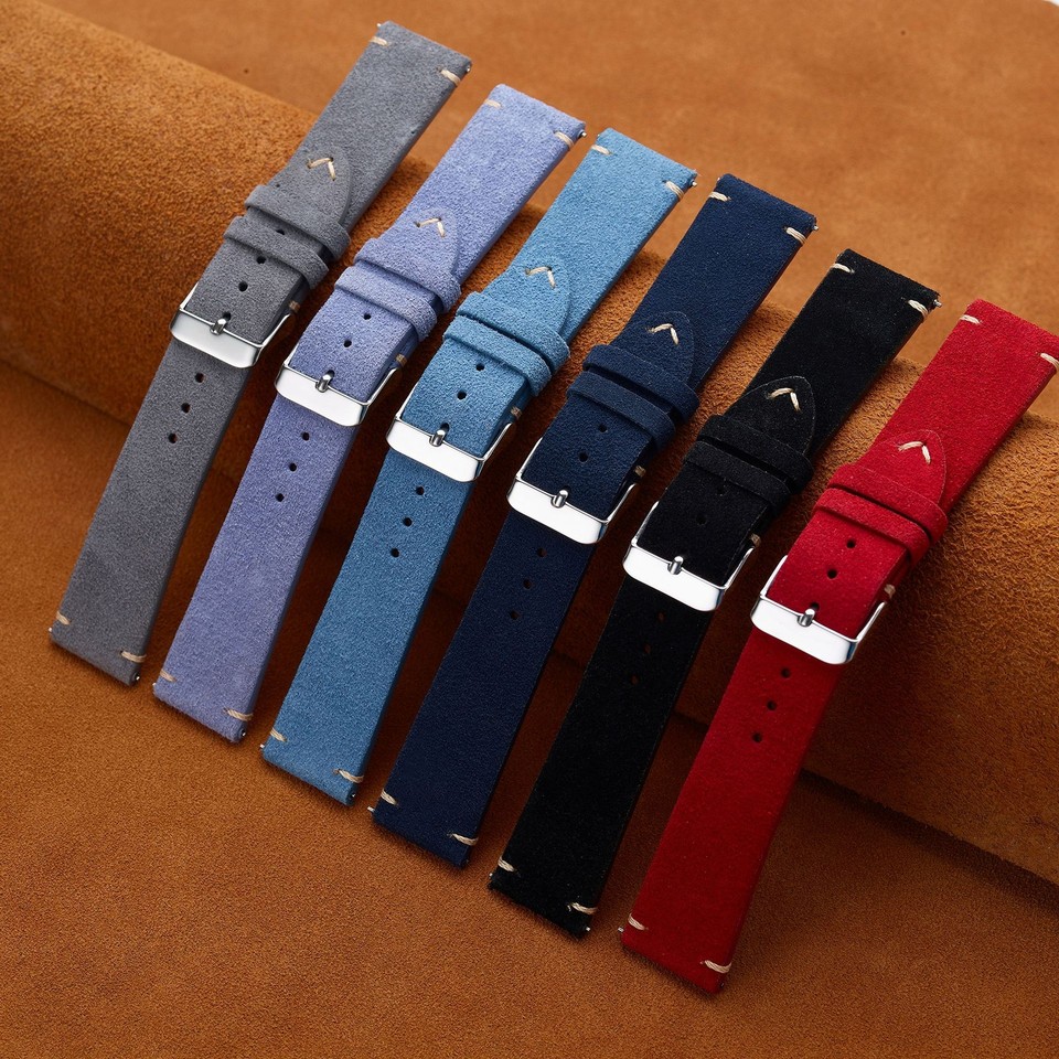 Nubuck Soft Tumbled Leather Watch Band Hand-stitched Strap 14/16/18/20 ...
