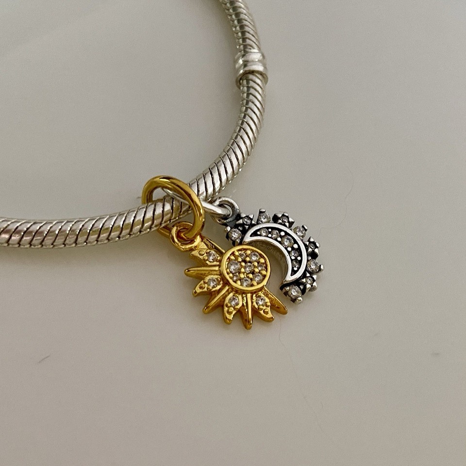 Pandora Sun & Moon Charm – Sterling Silver & 14K Gold Plated | eBay