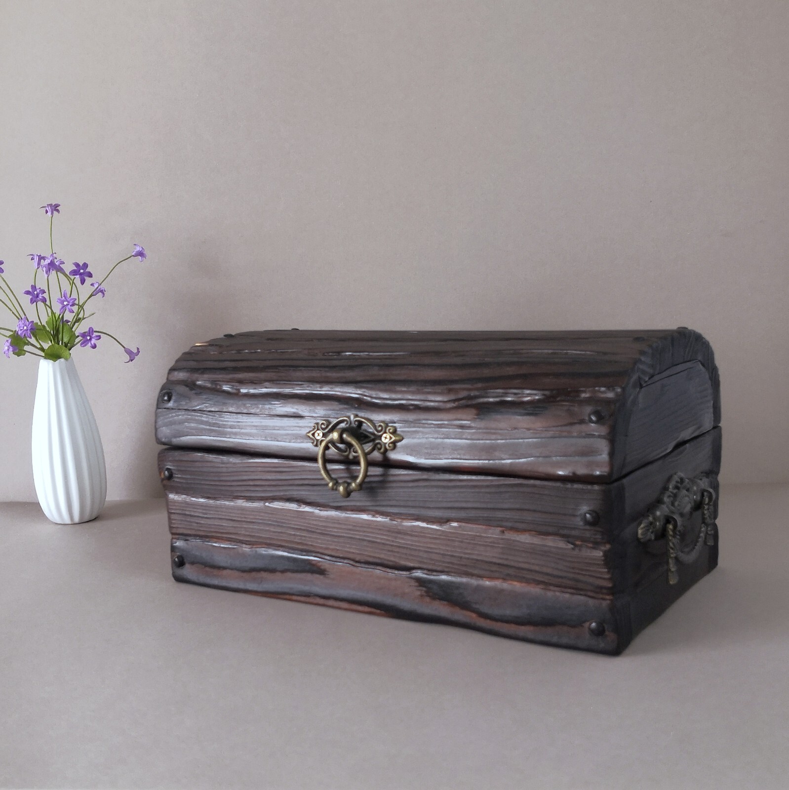 Black Wooden Chest Handmade Rustic Style Treasure Chest Wooden Storage ...