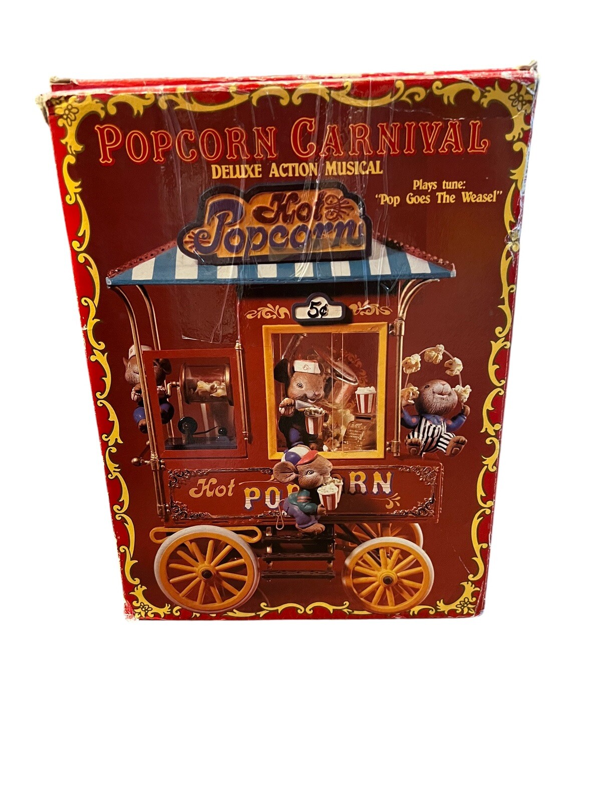Enesco Popcorn Carnival "Pop Goes The Weasel" Multi-Action Music Box W ...