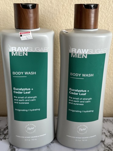 2X RAW SUGAR Men Body Wash Eucalyptus Cedar Leaf Hydrating 25 oz DENTED ...