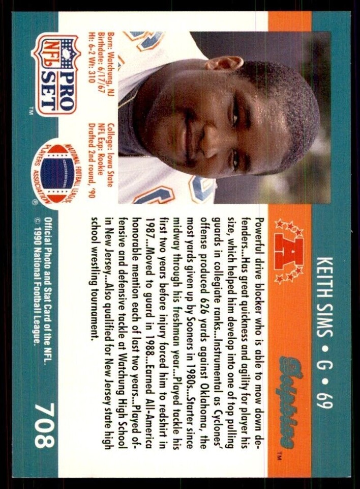 1990 Pro Set. Keith Sims Football Cards #708 | eBay