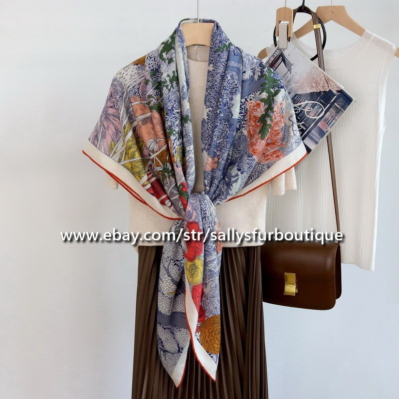 Sallys 70% Cashmere 30% Silk Wrap Scarf Nature Print Double Face Shawl ...