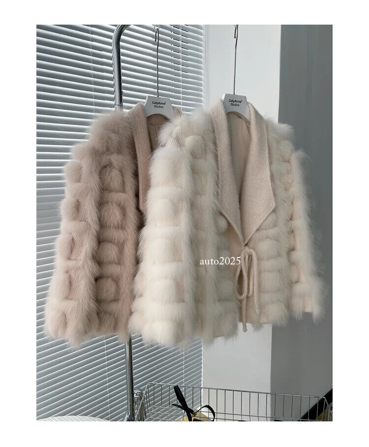 Real Fur Coat Winter Women Knitted Cardigan Jacket Blended Thick Warm ...
