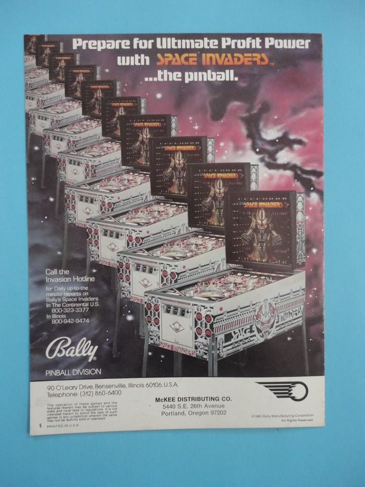 Space Invaders Pinball Machine Flyer Collector's Edition Original Bally ...