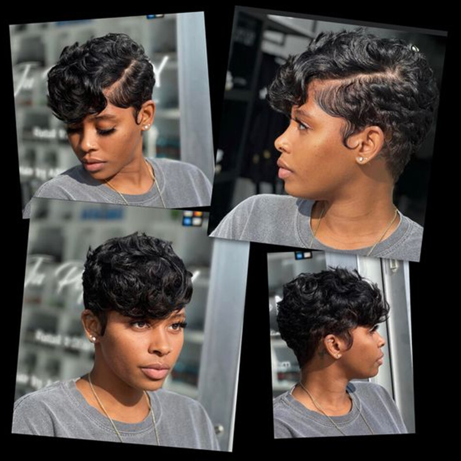 Pixie Cut Wig Short Curly Lace Front Human Hair Wigs for Black Women | eBay