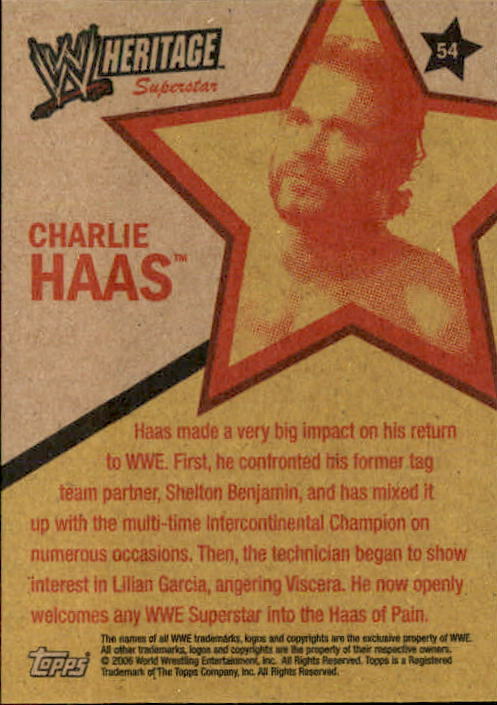 Charlie Haas 2006 Topps Heritage WWE Card #54 | eBay