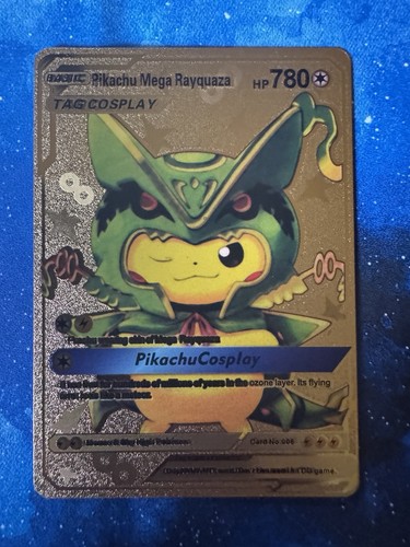 Pikachu Mega Rayquaza Gold Foil Fan Art Textured Collector Pokemon Tag ...