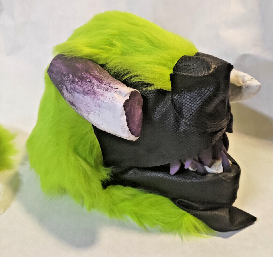 Neon Green and Black Horned Monster Fursuit Mini Partial - needs ...
