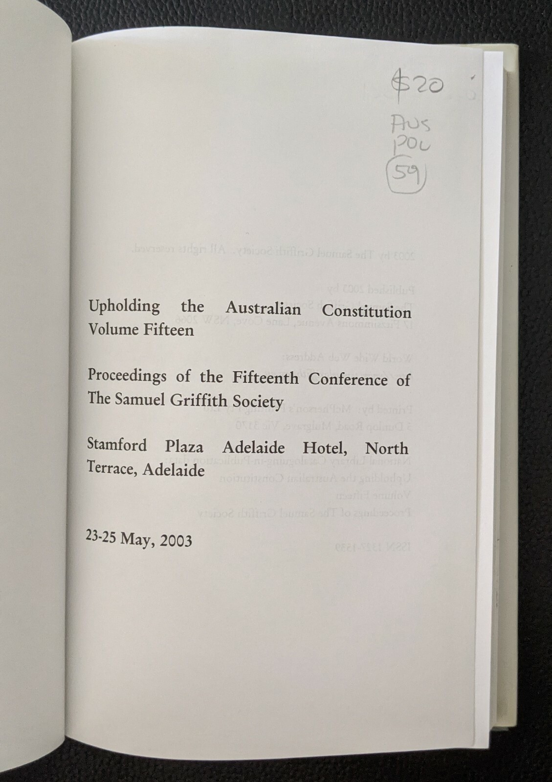 Upholding the Australian Constitution Samuel Griffith Society May 2003 ...