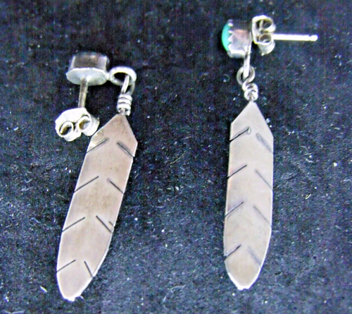 Navajo style sterling silver & turquoise dangle feather post earrings ...